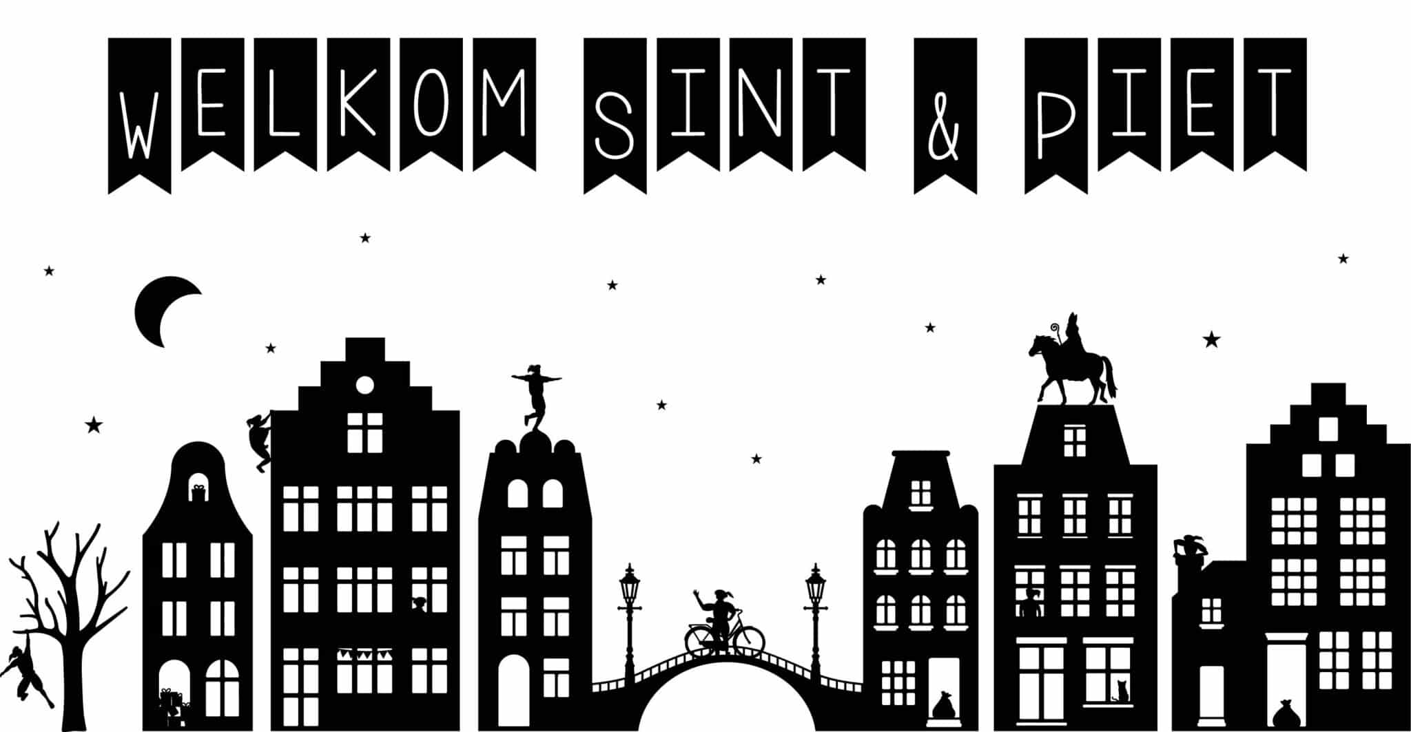 Raamsticker Sint en Piet huisjes - Hippe Sinterklaas Versiering